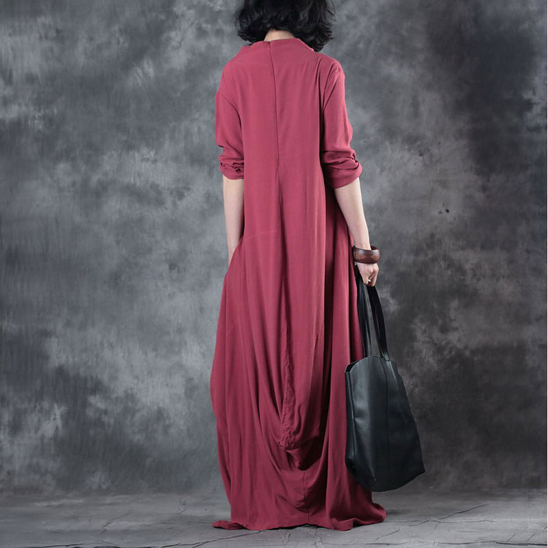 Back Zip Mock Neck Designer Dress Draped Beautiful Maxi Dress in Red ...