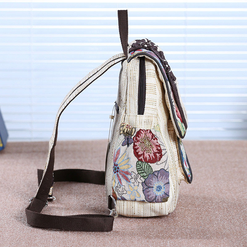 Folk Style Cotton Linen Backpack Printed Knitting Ethnic Backpack in ...