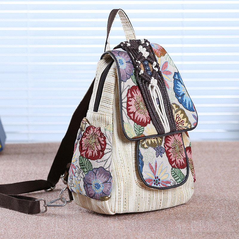 Folk Style Cotton Linen Backpack Printed Knitting Ethnic Backpack in ...