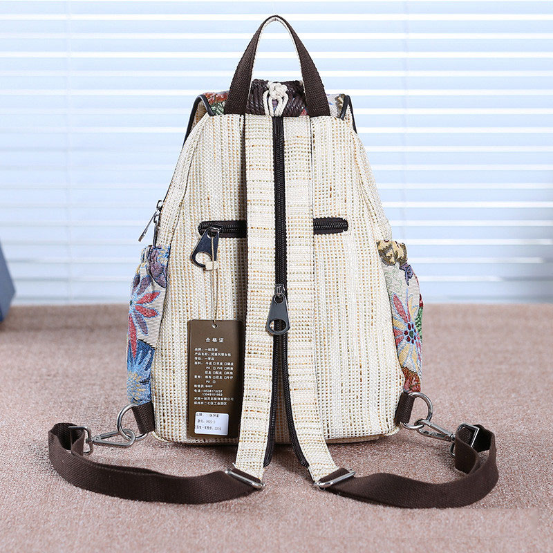 Folk Style Cotton Linen Backpack Printed Knitting Ethnic Backpack in ...