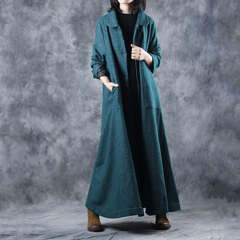Front Pockets Wool French Style Coat Vintage Maxi Overcoat in Peacock ...