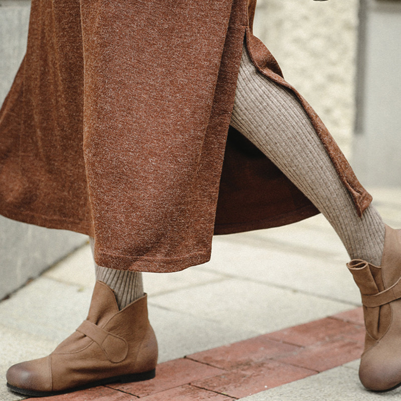 Color Gradient Cowhide Vintage Boots Leather Short Boots for Woman in ...