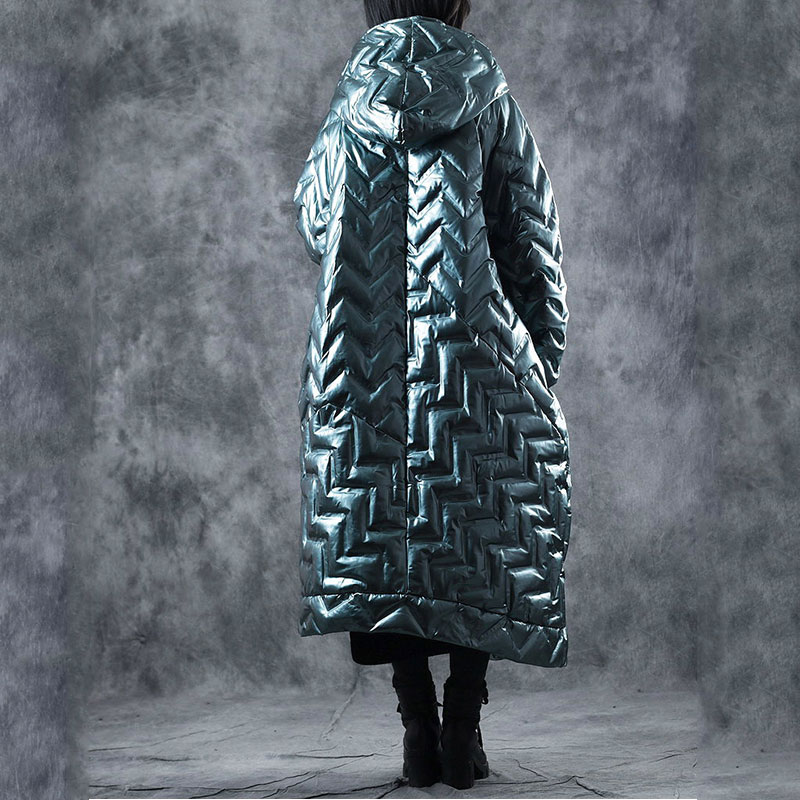 Trendy Glittering Down Coat Asymmetrical Hooded Puffer Jacket in Black ...