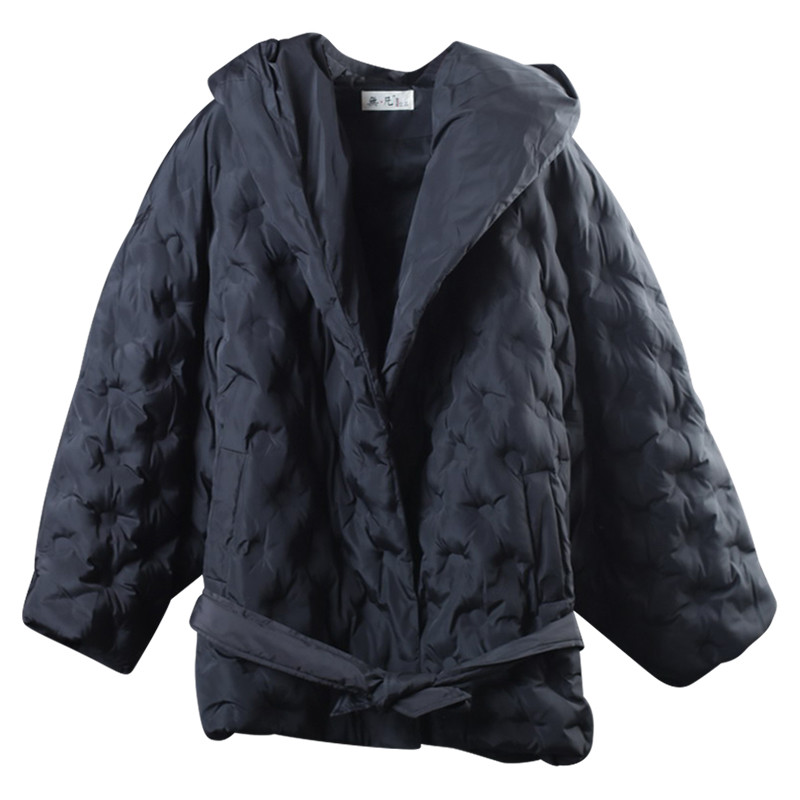 Fluffy Plus Size Short Wrap Coat Black Hooded Puffer Jacket in Black ...
