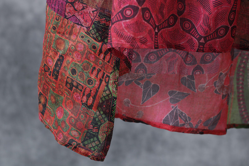 Artistic Geometric Printed Red Dress Asymmetrical Tunic Dress in Red ...