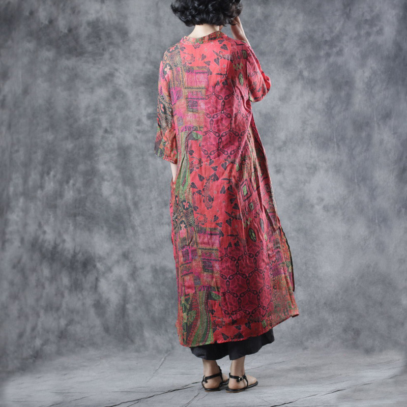 Artistic Geometric Printed Red Dress Asymmetrical Tunic Dress in Red ...