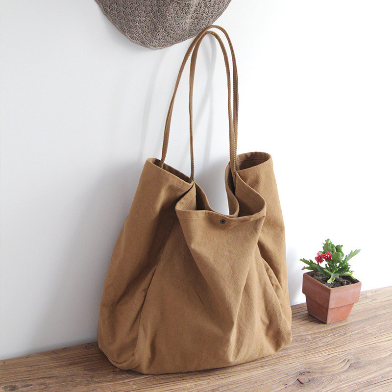 Casual Style Plain Womans Canvas Bag Medium Tote Bag in Beige Bean ...