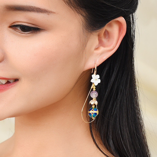 Flowers Elegant Designer Earrings Chinese Ethnic Earrings in Royal Blue ...
