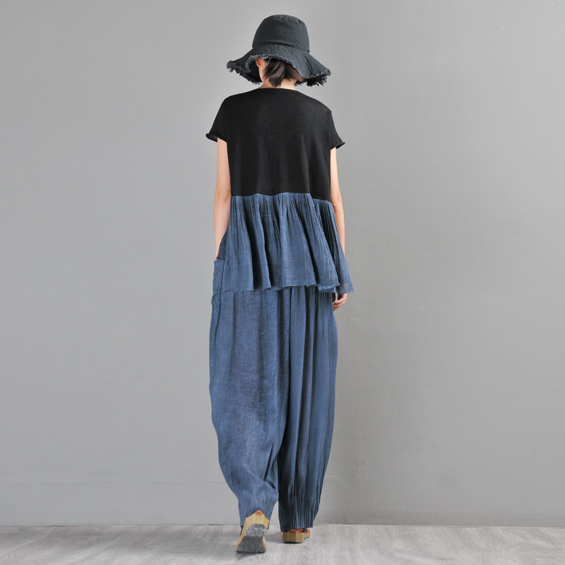 Straight Pocket Blue Pants Comfy Loose Flowy Pants in Black Blue One ...
