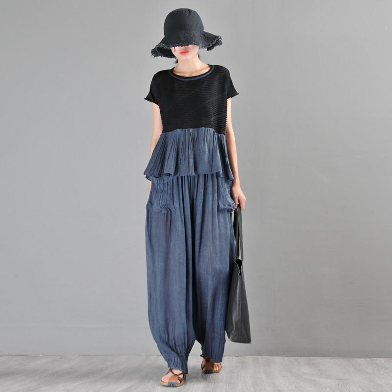 Straight Pocket Blue Pants Comfy Loose Flowy Pants in Black Blue One ...