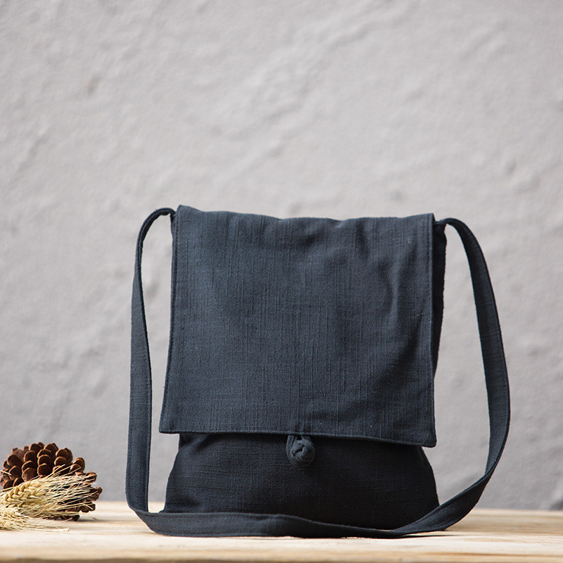 Chinese Buttons Flap Bag Cotton Linen Vintage Bag in Beige Black ...