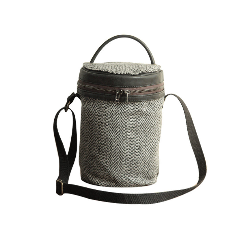 Solid Color Vintage Cylindrical Bag in Black Dark Gray Blue Light Gray ...
