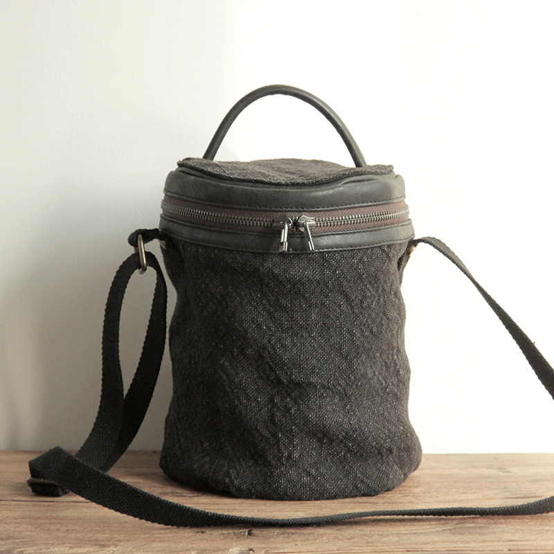 Solid Color Vintage Cylindrical Bag in Black Dark Gray Blue Light Gray ...
