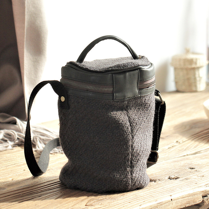 Solid Color Vintage Cylindrical Bag in Black Dark Gray Blue Light Gray ...