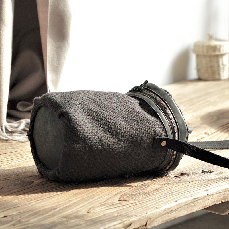 Solid Color Vintage Cylindrical Bag in Black Dark Gray Blue Light Gray ...