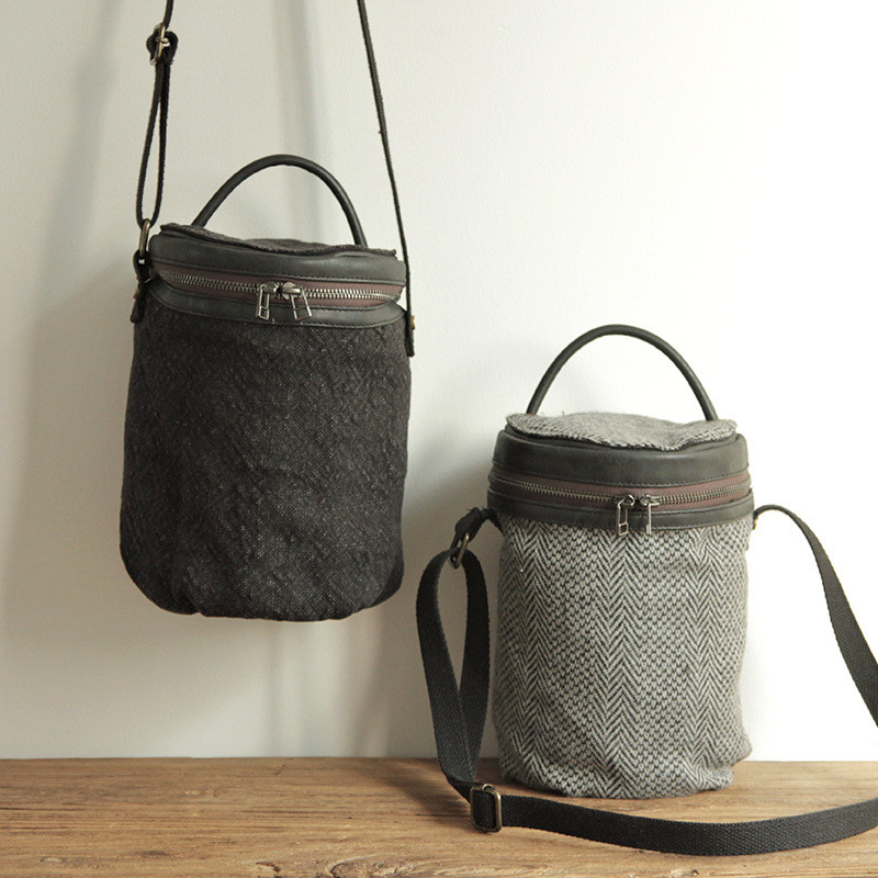 Solid Color Vintage Cylindrical Bag in Black Dark Gray Blue Light Gray ...