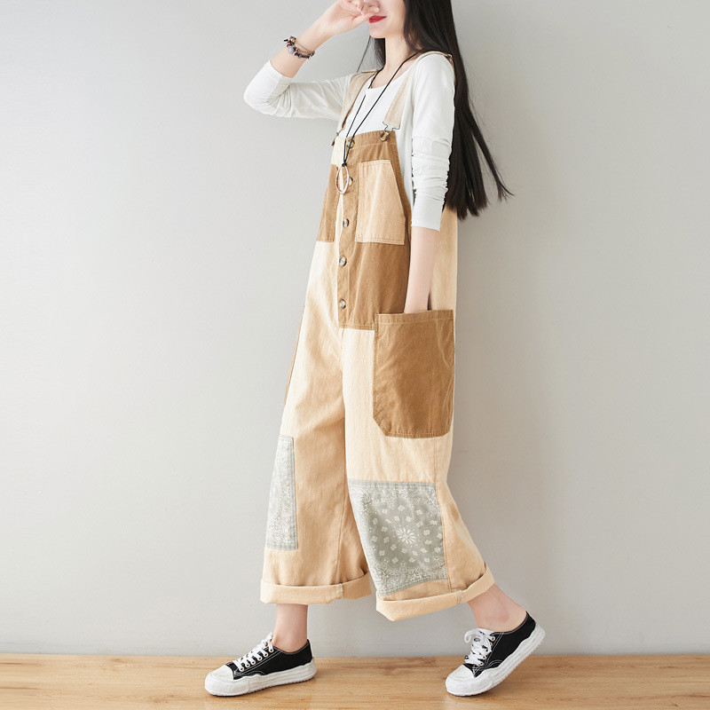 Contrast Color Big Pocket Korean Overalls Summer Bib Overalls for Women ...