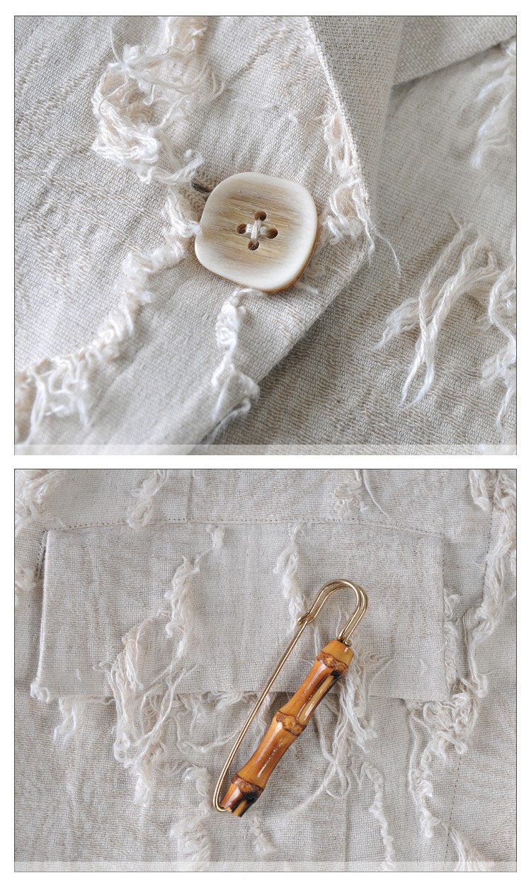 Dew Retting Tassel Blazer Loose Customized Linen Outerwear in Beige M L ...