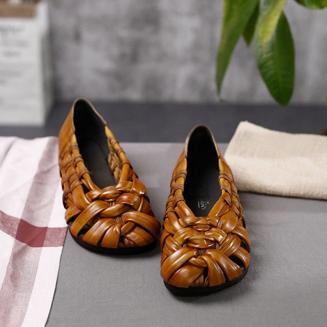 Cowhide Leather Braid Shoes Designer Knitting Gladiator Sandals in ...