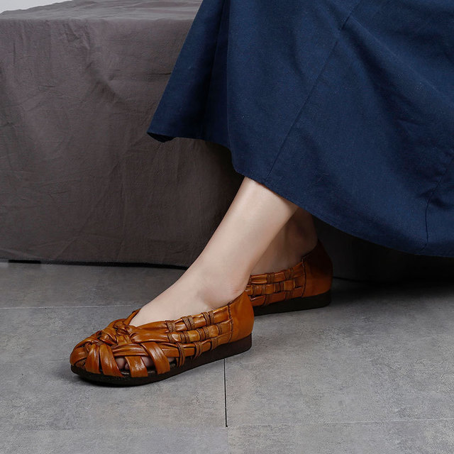 Cowhide Leather Braid Shoes Designer Knitting Gladiator Sandals in ...