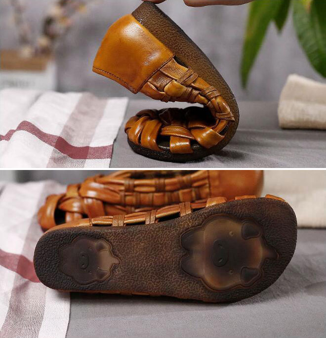 Cowhide Leather Braid Shoes Designer Knitting Gladiator Sandals in ...