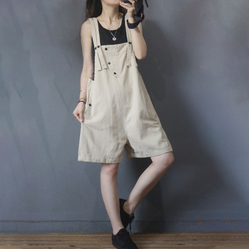 Casual Knee Length Overalls Shorts Summer Cotton Rompers in Red Apricot ...