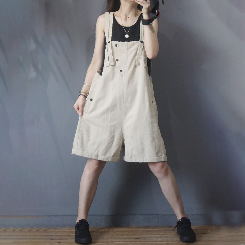 Casual Knee Length Overalls Shorts Summer Cotton Rompers in Red Apricot ...