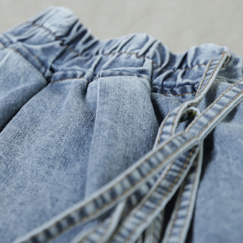 Drawstring Waist Wide Leg Jeans Denim Palazzo Pants in Light Blue One ...