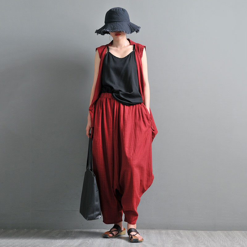 Original Design Striped Red Vest Ruffle Summer Tank in Red Black One ...