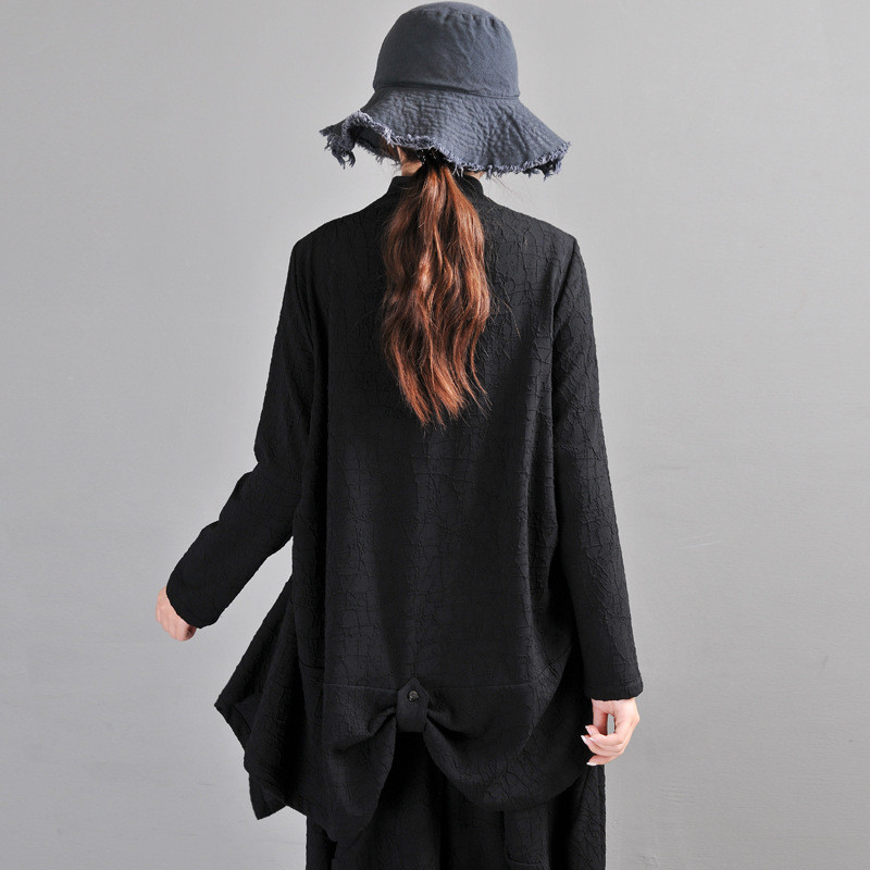 Asymmetrical Black Duster Coat Shawl Neck Long Sleeve Short Coat in ...