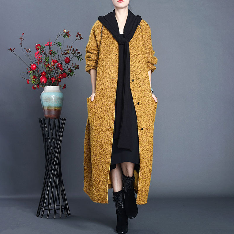 Solid Color Womens Wool Coat Long H-Shaped Coat in Yellow Dark Green ...