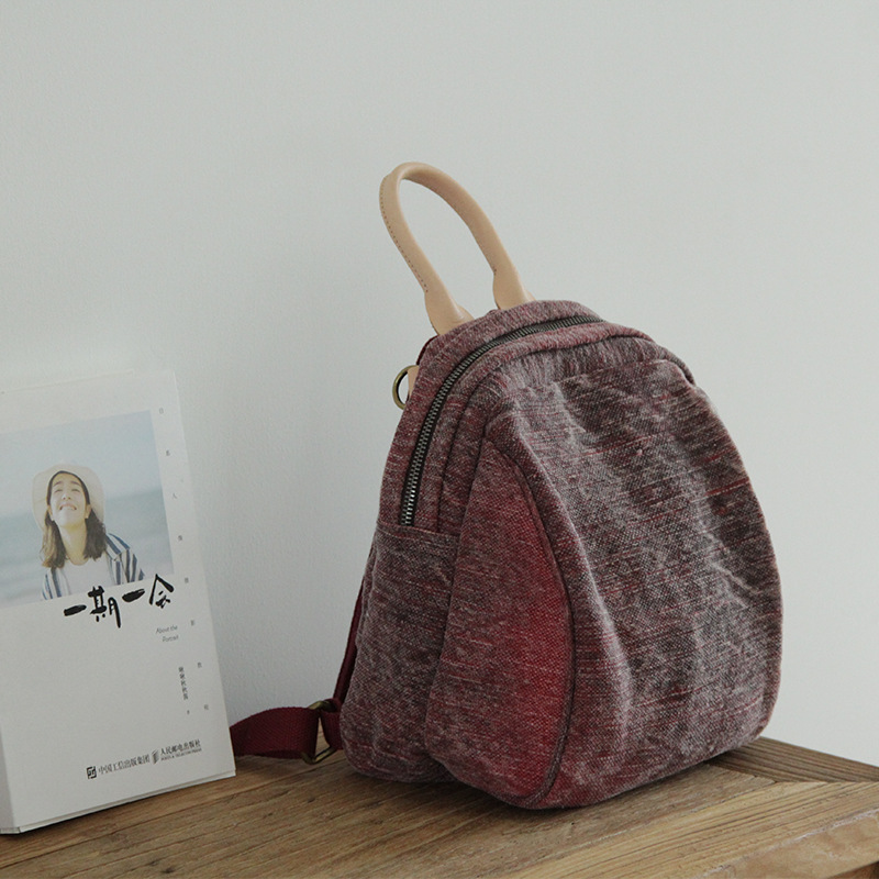 Korean Style Cotton Linen Handbag Small Backpack for Woman in Beige ...