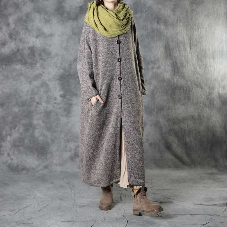 Wool Blend Long Winter Coat Plus Size H-Shaped Coat in Coffee Gray One ...