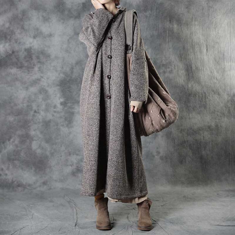 Wool Blend Long Winter Coat Plus Size H-Shaped Coat in Coffee Gray One ...