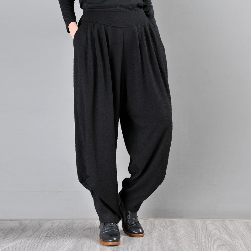Jacquard Weave Black Tapered Pants Loose Comfy Designer Draped Pants in ...