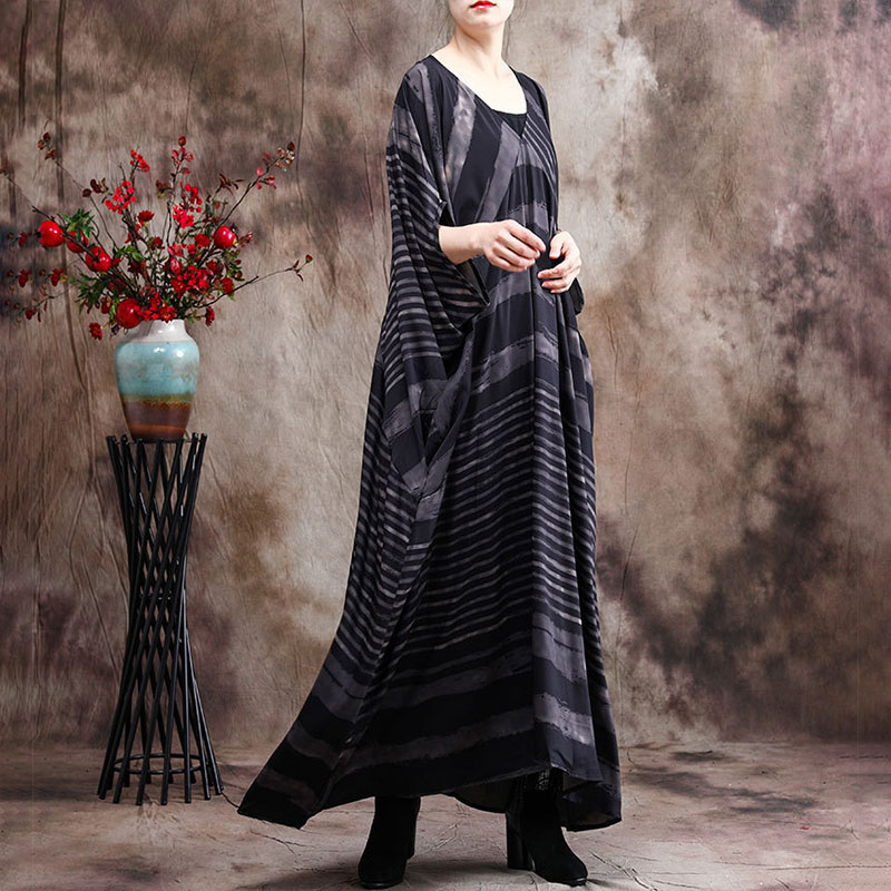 V-Neck Chunky Striped Church Dress Silk Plus Size Modest Clothing in ...