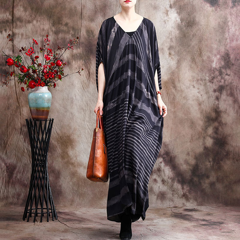 V-Neck Chunky Striped Church Dress Silk Plus Size Modest Clothing in ...
