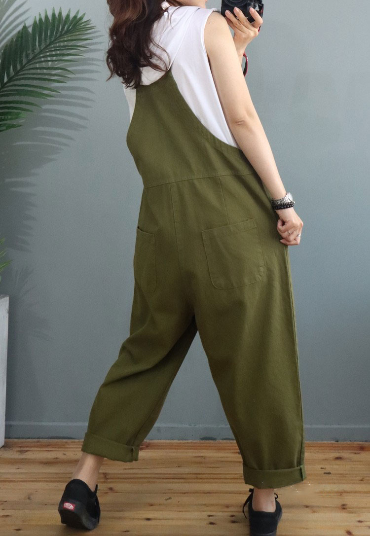 Solid Colors Korean Baggy Overalls Cotton Bib Overalls in Black Army ...