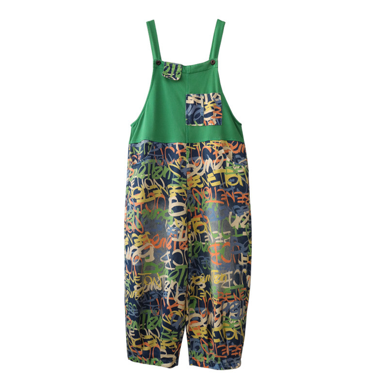 Colorful Graffiti Prints Green Overalls Smile Face Denim Bib Overalls ...