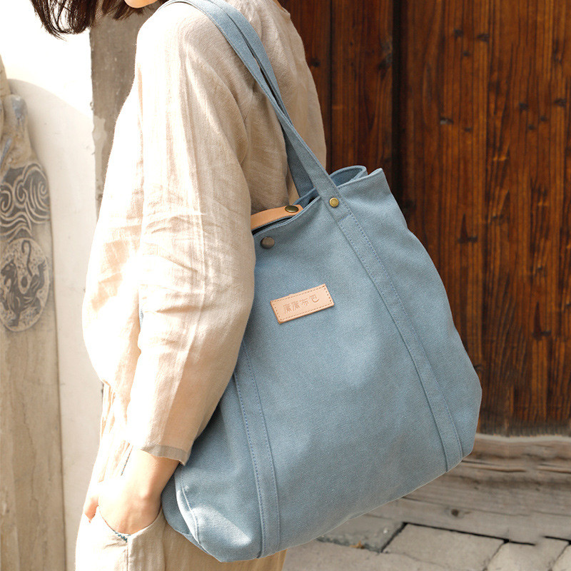 Solid Colors Canvas Minimalist Tote Casual Big Shoulder Bag in Light ...
