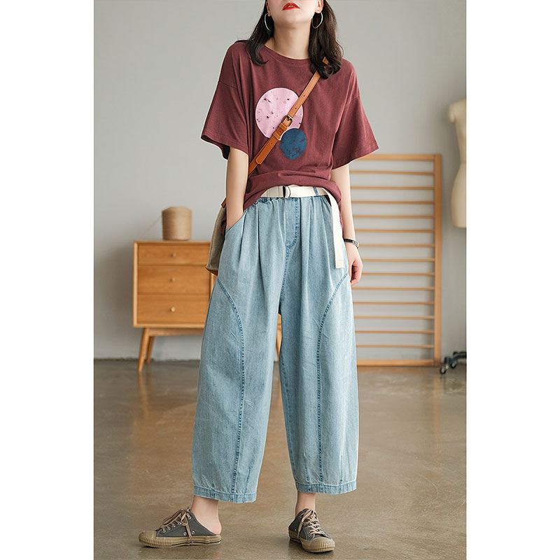 Light Blue Comfy Summer Jeans Womens Baggy Straight Leg Jeans with Belt ...