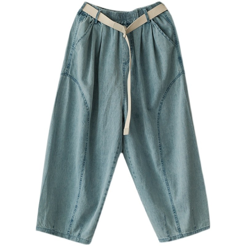 Light Blue Comfy Summer Jeans Womens Baggy Straight Leg Jeans with Belt ...