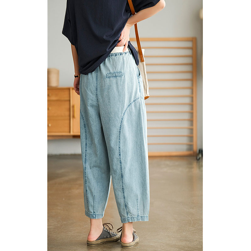 Light Blue Comfy Summer Jeans Womens Baggy Straight Leg Jeans with Belt ...