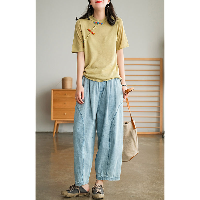 Light Blue Comfy Summer Jeans Womens Baggy Straight Leg Jeans with Belt ...