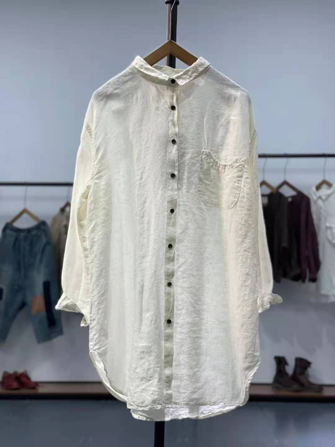 BF Style Linen Blouse Chest Pockets Oversized Shirt in Grape Rust One ...