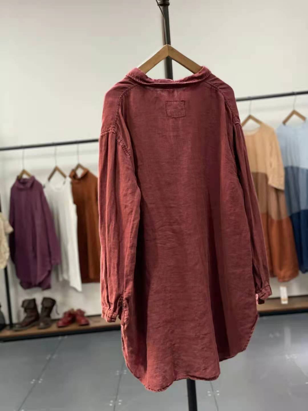 BF Style Linen Blouse Chest Pockets Oversized Shirt in Grape Rust One ...