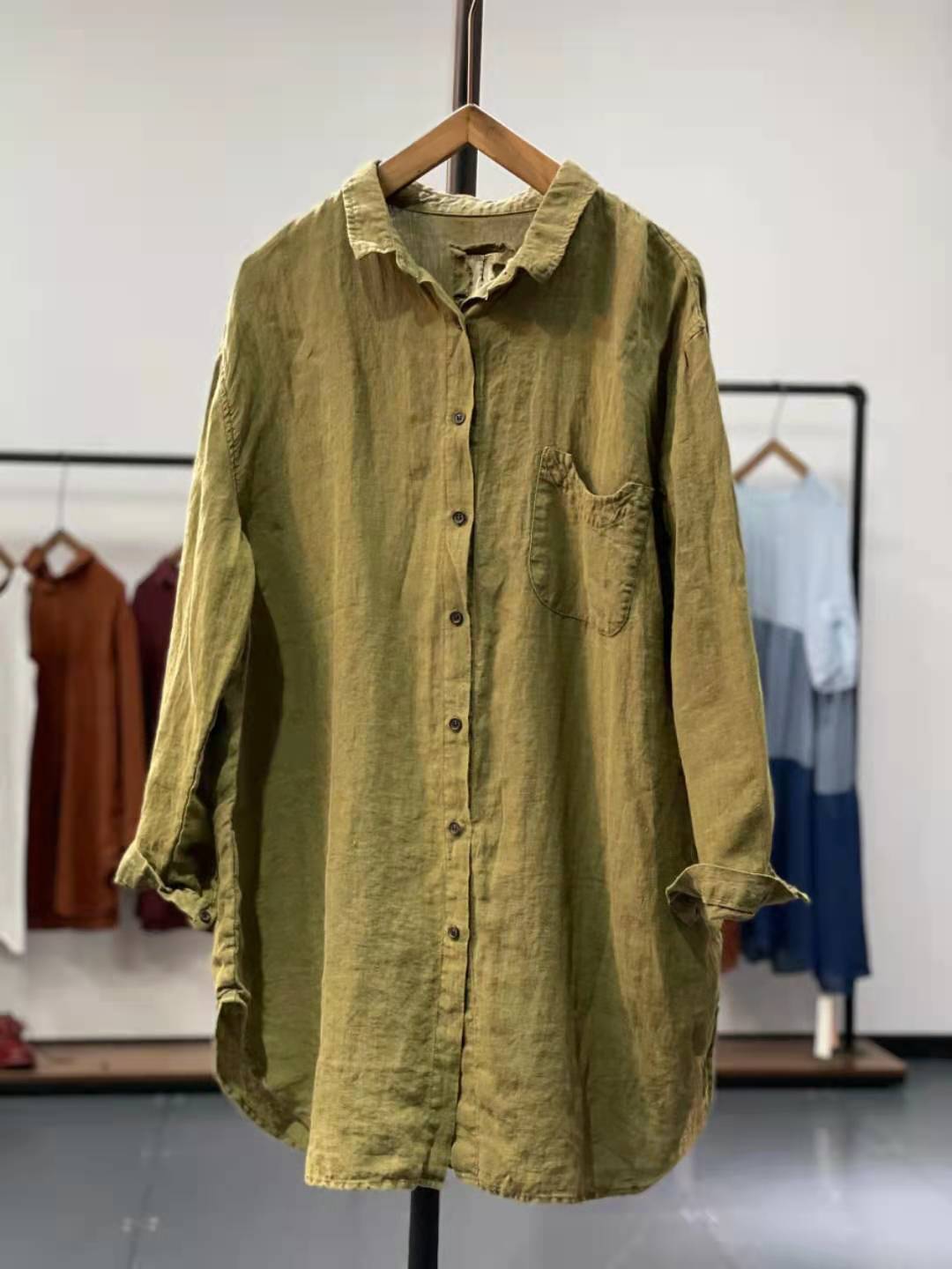 BF Style Linen Blouse Chest Pockets Oversized Shirt in Grape Rust One ...