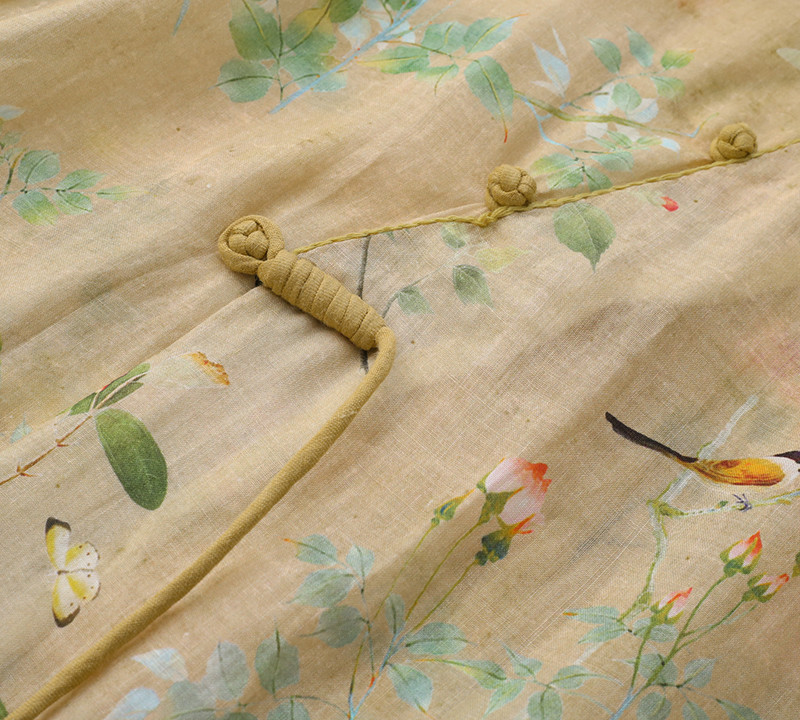 Chinese Buttons Ramie Vacation Dress Loose-Fit Cheongsam Dress in ...