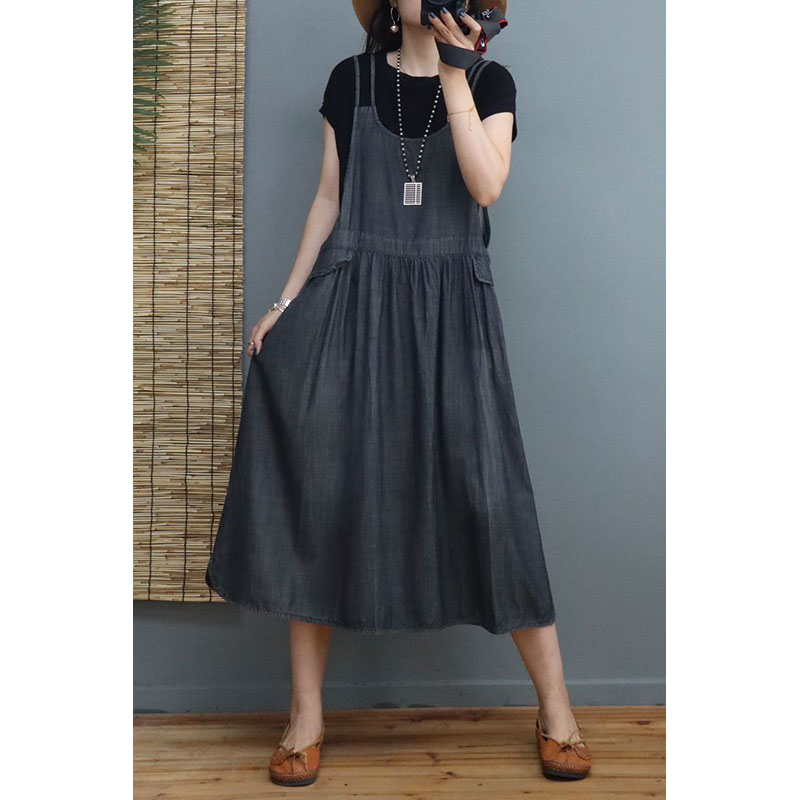 Soft Denim Summer Sundress Loose-Fit Cozy Beach Dress in Blue Black One ...