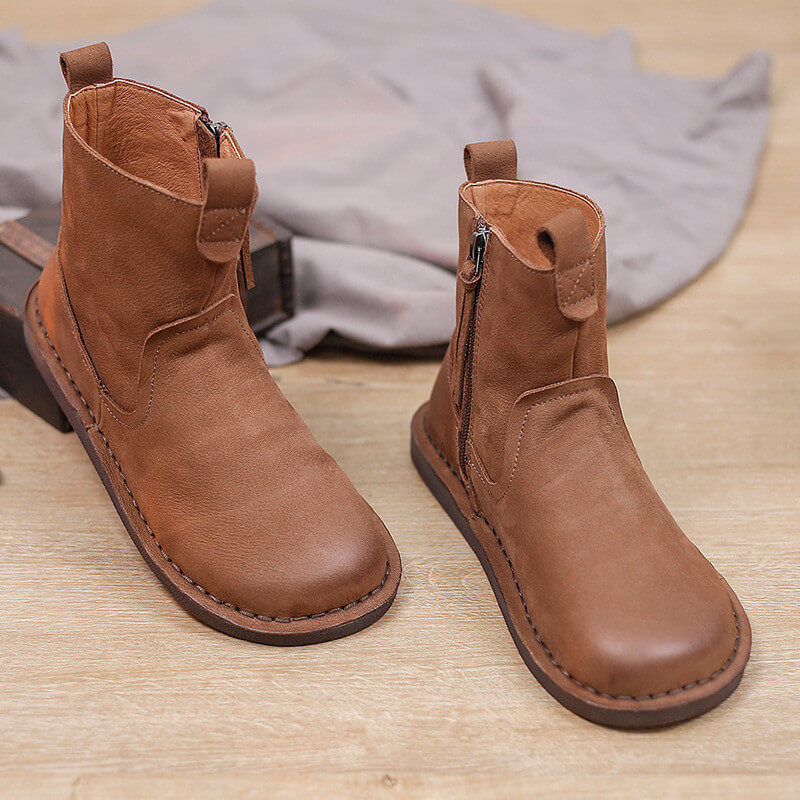 Round Toe Chelsea Boots Womens Leather Ankle Booties in Gray Khaki 35 ...